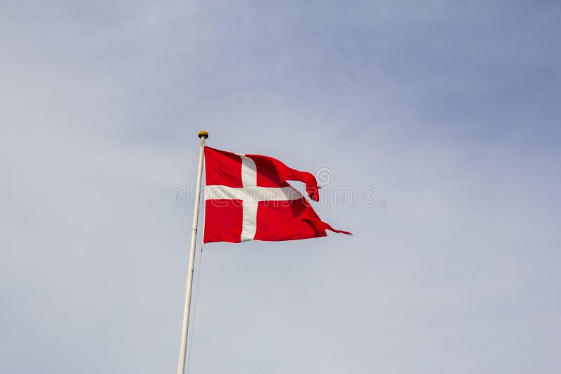 Red and White Danish Flag Waving in Strong Wind Stock Image - Image of ...
