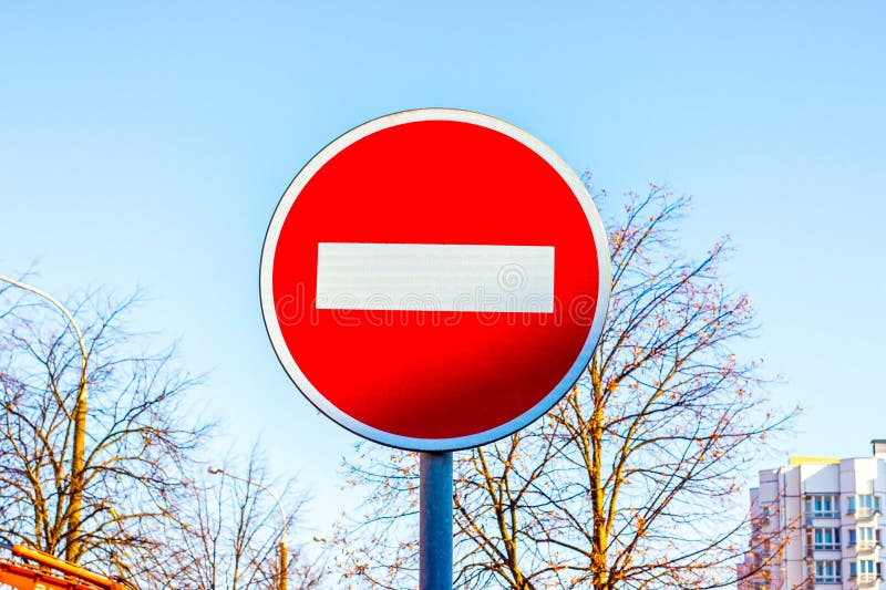 Red and White Do Not Enter Sign on Blue Sky Background. Stock Image ...