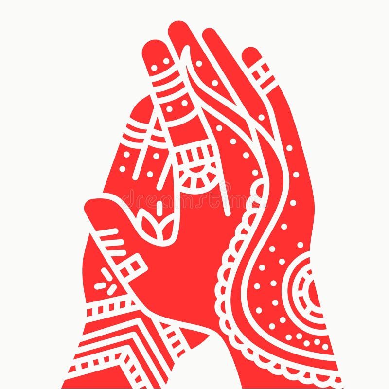 A Red and White Drawing of Hands with Designs Stock Illustration ...