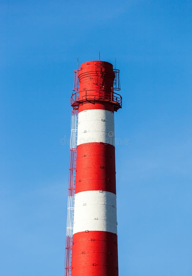 Red and White Factory Chimney Stock Image - Image of ecology, nature ...