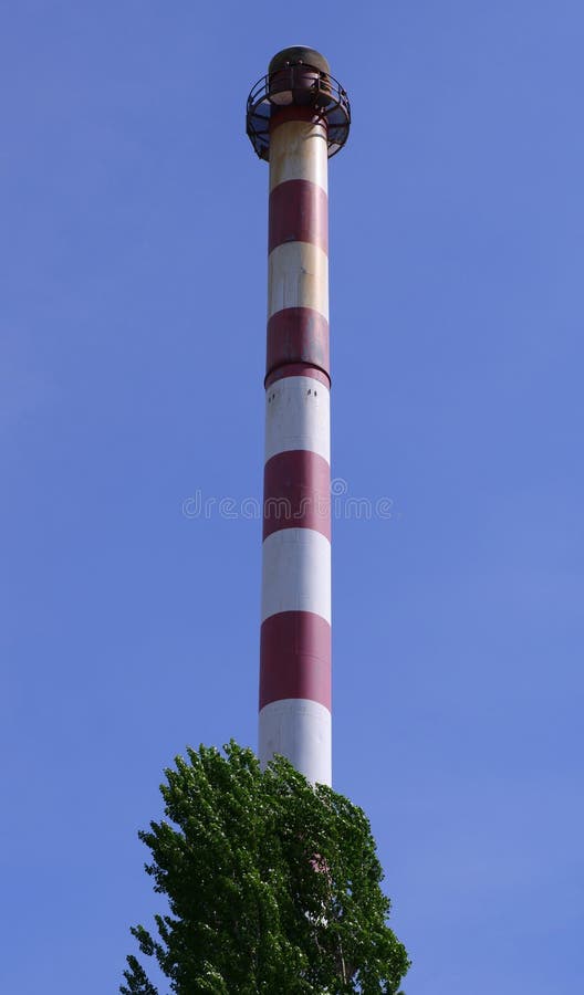 Red and white factory pipe stock image. Image of landmark - 247156981