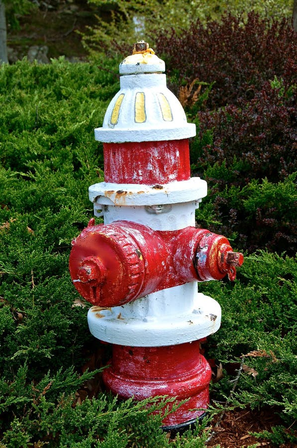 Red and white fire hydrant stock image. Image of faded - 146641037