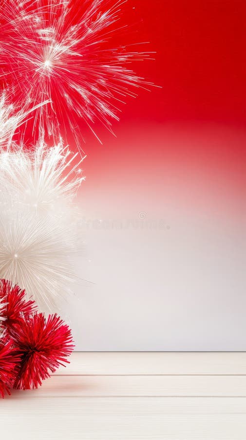 Red and White Fireworks Display on Gradient Background with Decorative ...