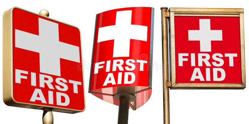 Red and White First Aid Signs Isolated on White Background Stock Photo ...