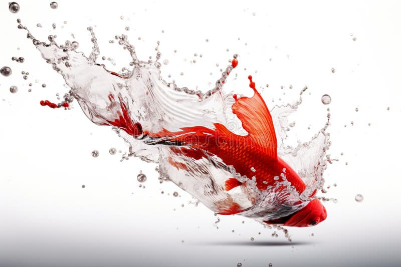 A Red and White Fish in Water with Bubbles. AI Generative Image Stock ...