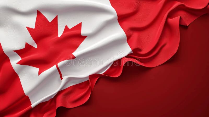 Red and White Flag with Maple Leaf. Fabric Waves Gently on a Red ...