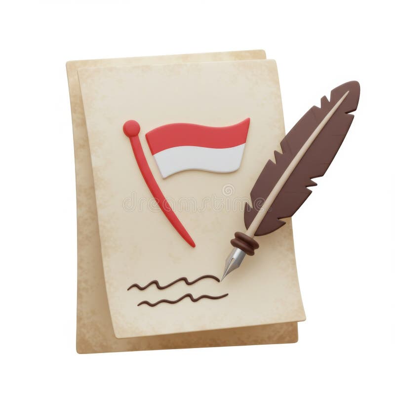 Red and White Flag with Quill Pen on Aged Paper Stock Illustration ...