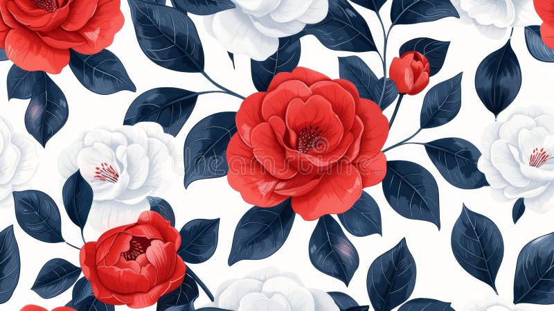 Red and White Flowers on White Background Stock Illustration ...