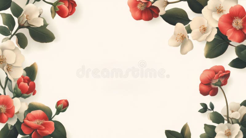 Red and White Flowers Frame on White Background Stock Illustration ...
