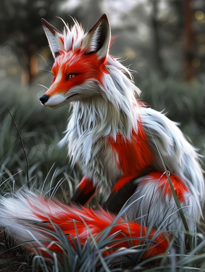 A Red and White Fox Sitting in the Grass Stock Photo - Image of ...