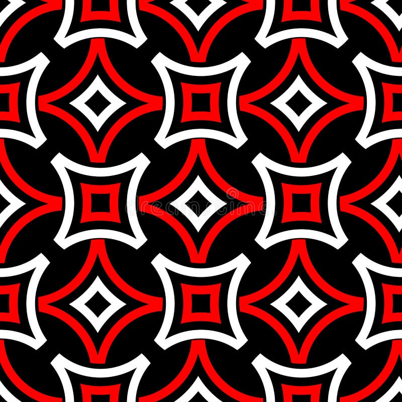 Red and White Geometric Designs. Seamless Black Background Stock Vector ...