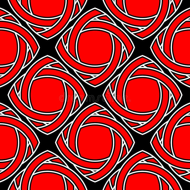 Red and White Geometric Designs. Seamless Black Background Stock Vector ...