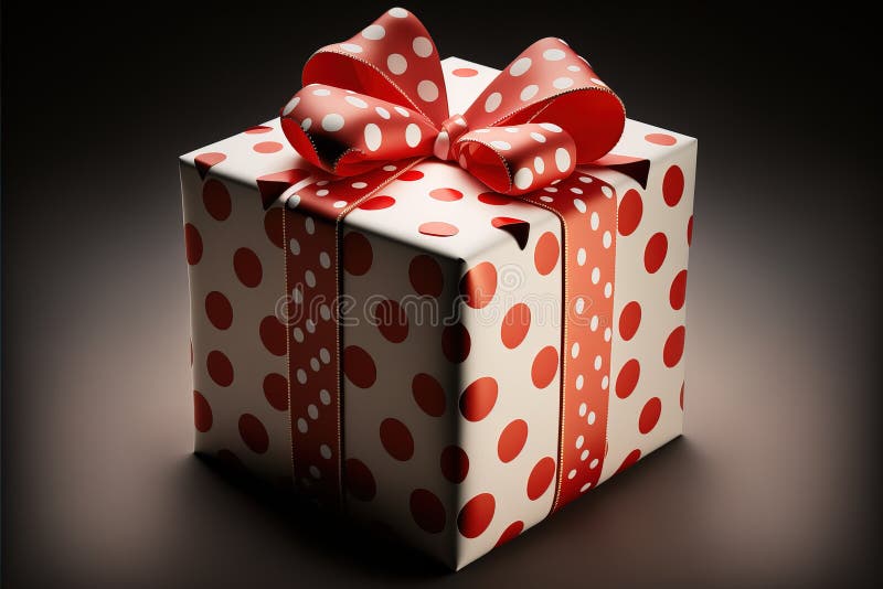 A Red and White Gift Box with a Bow on it S Side and a Black Background ...