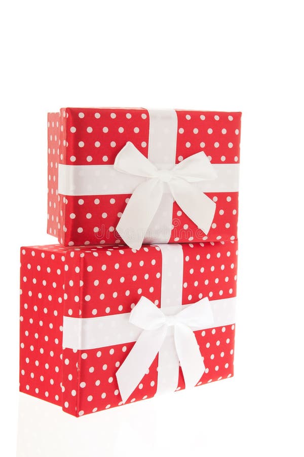 Two White Gifts with Red Ribbons Stock Photo - Image of party ...