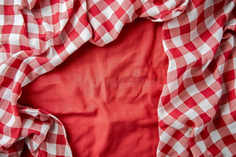 Red and White Checkered Picnic Tablecloth Fabric Texture Background Top ...