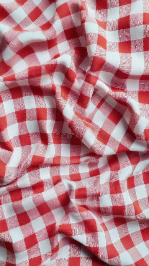 Red and White Gingham Fabric, a Textured Checkered Cloth Draped ...