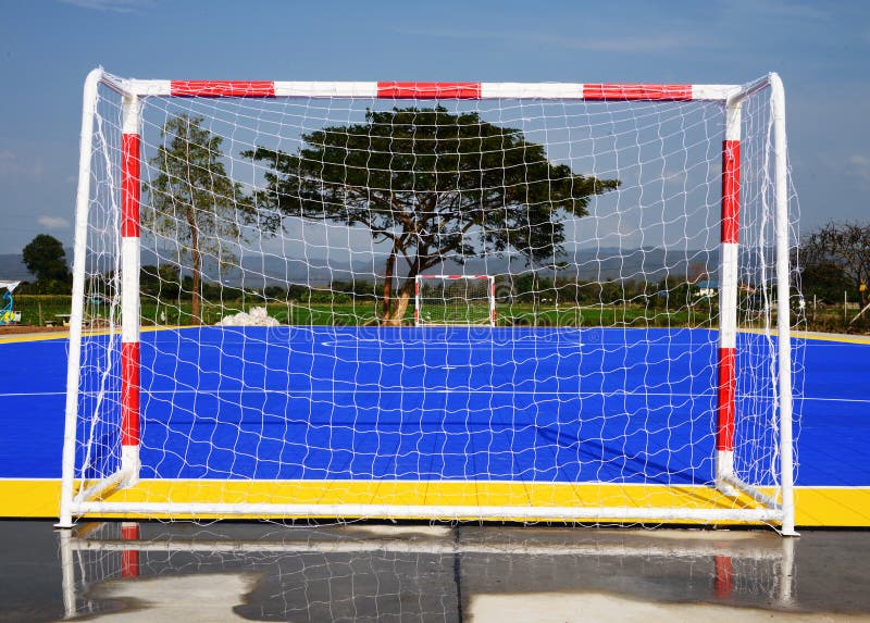 Red and White Goal on Soccer Field. Stock Photo - Image of sport, match ...