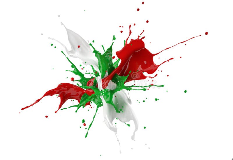Red, White and Green Paint Splash Explosion Isolated on White Stock ...