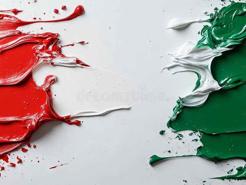A Red White and Green Paint Splattered on a White Surface Stock Photo ...