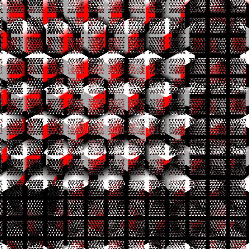 Red White and Grey Repeating Cube Design and Grid Pattern Stock ...