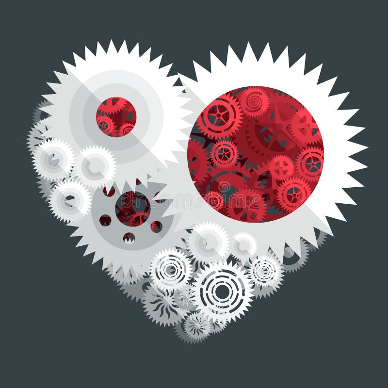 Red and White Heart Paper Cut Gear Flat Illustration Stock Vector ...