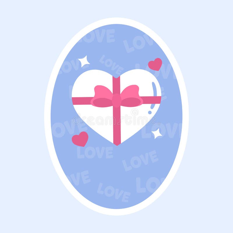 Red and White Heart Shape Gift Box on Blue Love Text Seamless Oval ...