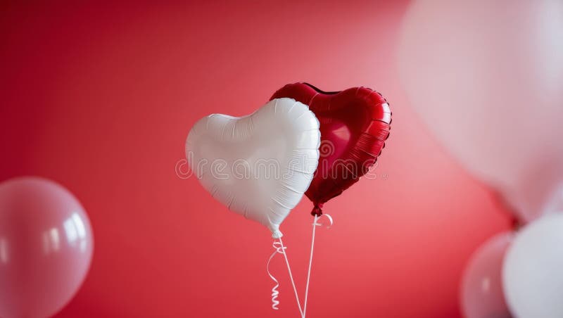 Red and White Heart Shaped Balloons on Red Background. Stock Photo ...