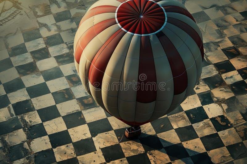 Hot Air Balloon Taking Off from Checkerboard Patterned Ground Stock ...