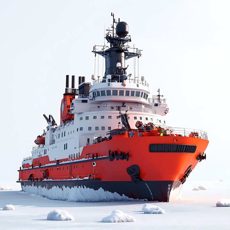 Red and White Icebreaker Ship Navigating through Arctic Ice Stock ...
