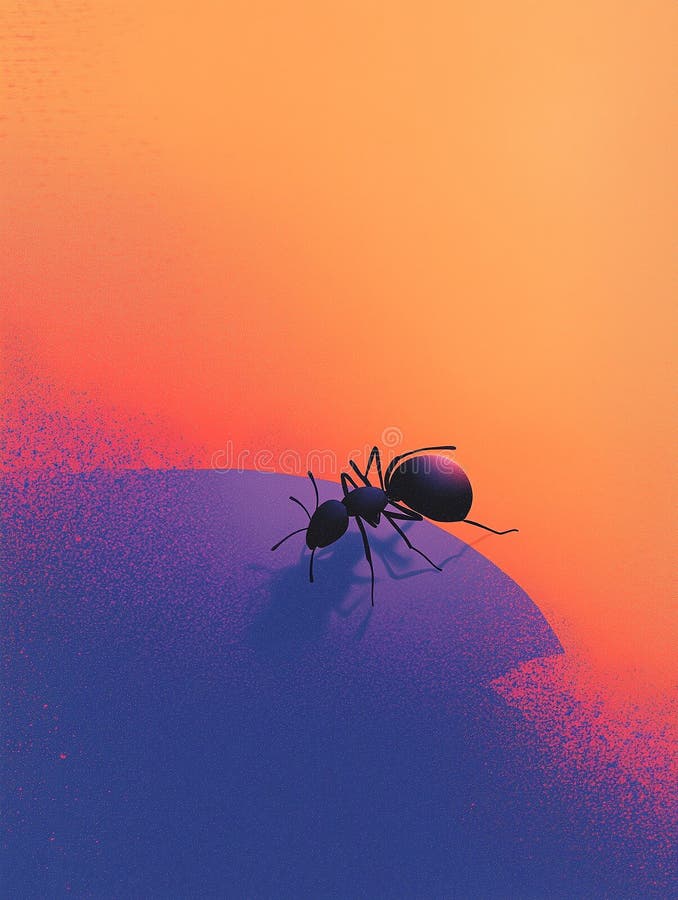 A Red and White Illustration Featuring an Ant Climbing a Round Surface ...