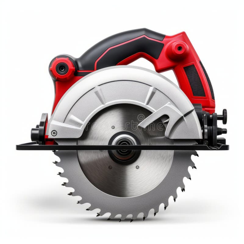 Red and White Isolated Circular Saw on White Background Stock ...