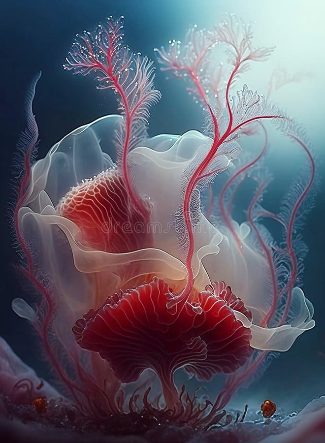 Red and White Jellyfish Underwater Stock Illustration - Illustration of ...