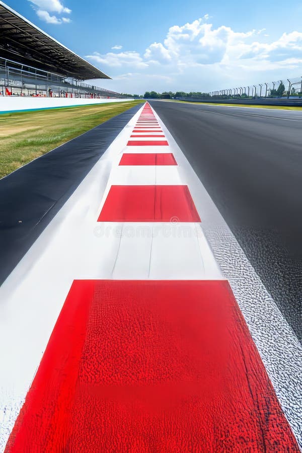 Red and White Kerbs on Empty Asphalt Motor Racing Circuit on a Sunny ...