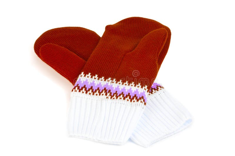 Red and White Knited Mittens Isolated on White Background Stock Image ...