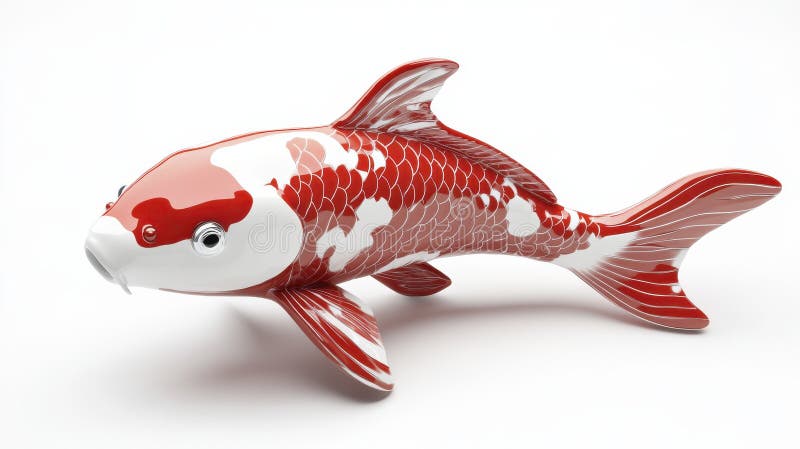 Red and White Koi Fish Digital Render on White Background Stock ...
