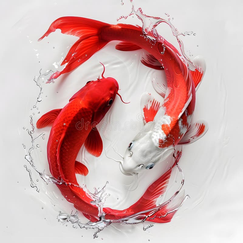 Red and White Koi Fish Splashing in Water Stock Illustration ...