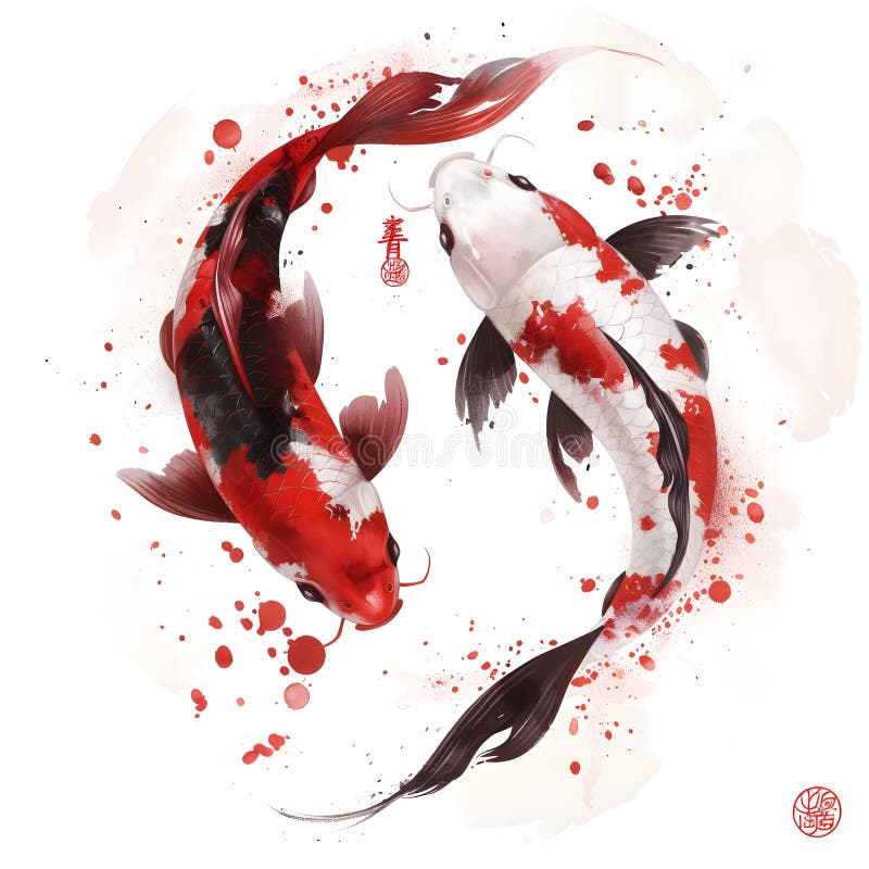 Red and White Koi Fish in Watercolor Style. Stock Illustration ...