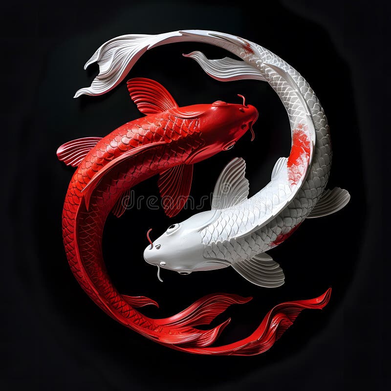 Red and White Koi Fish in Yin Yang Symbol Stock Illustration ...