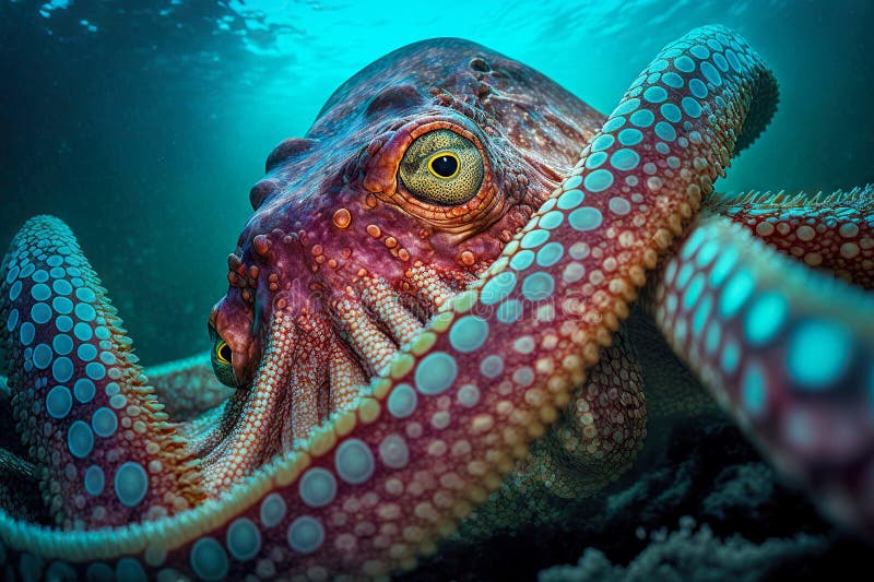 Red White Large Octopus Sea with Big Eyes Stock Illustration ...