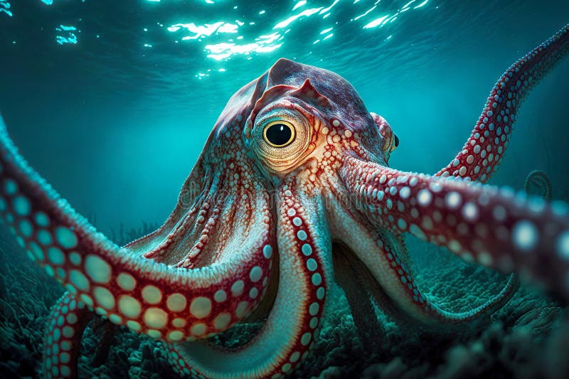 Red White Large Octopus Sea with Big Eyes Stock Photo - Image of life ...