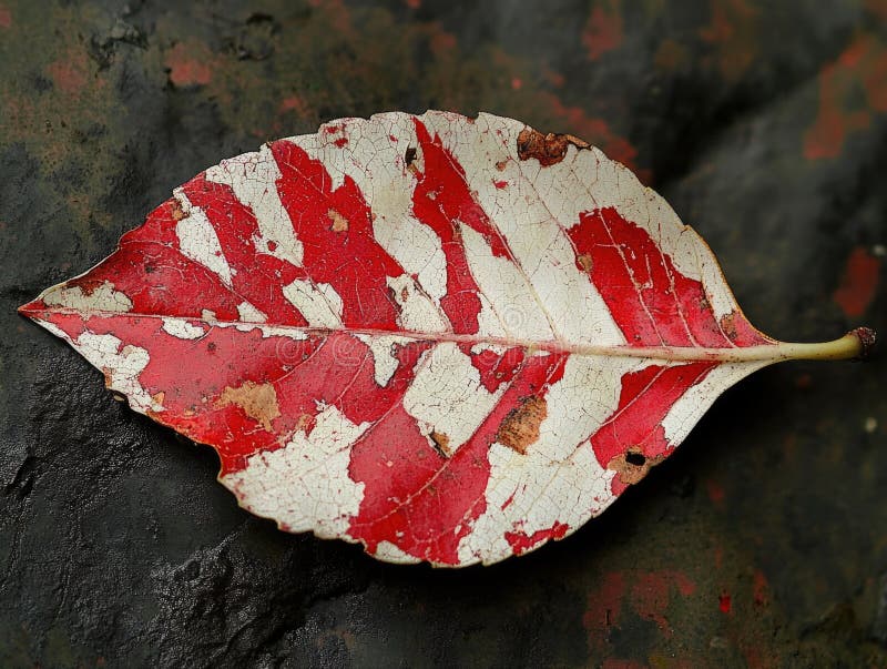 Red and White Leaf on Rock stock image. Image of flora - 375353557