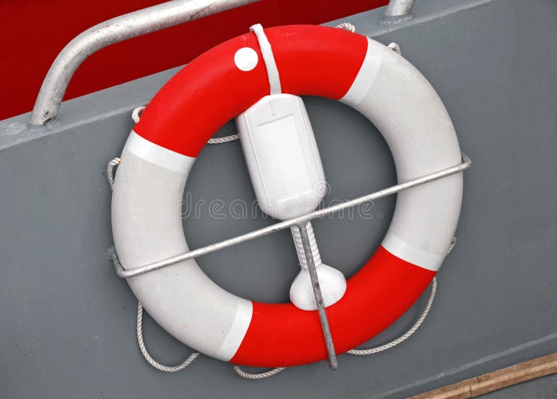 Red Lifebuoy with Rope on Metal Railings Stock Image - Image of orange ...