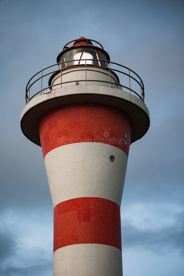 Red and White Lighthouse with LED Light on Stock Image - Image of warn ...