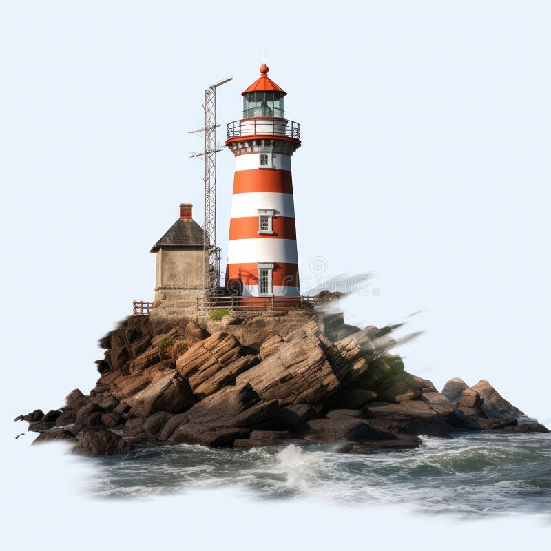 Red and White Lighthouse Isolated on White Background. Stock ...