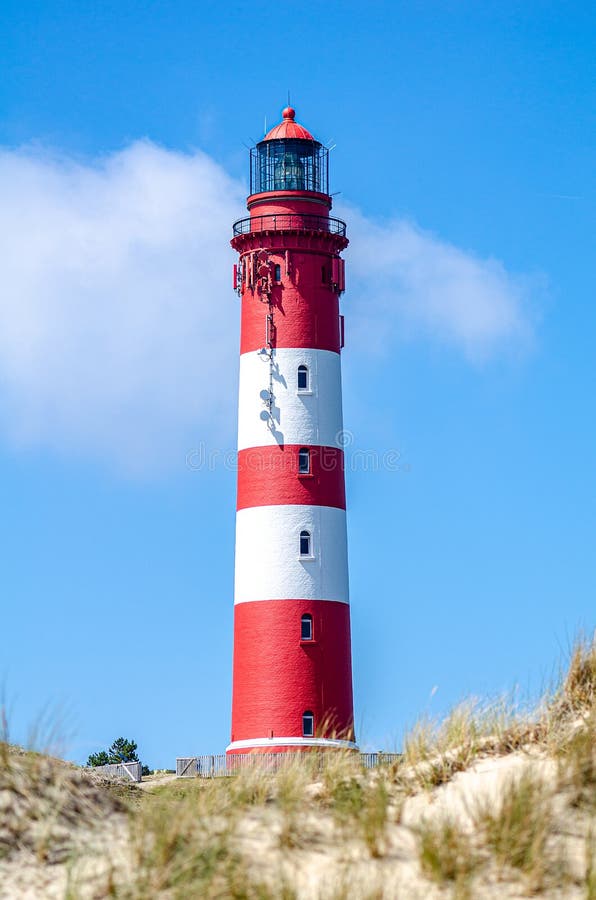 Red White Lighthouse on the North Sea Stock Image - Image of landscape ...