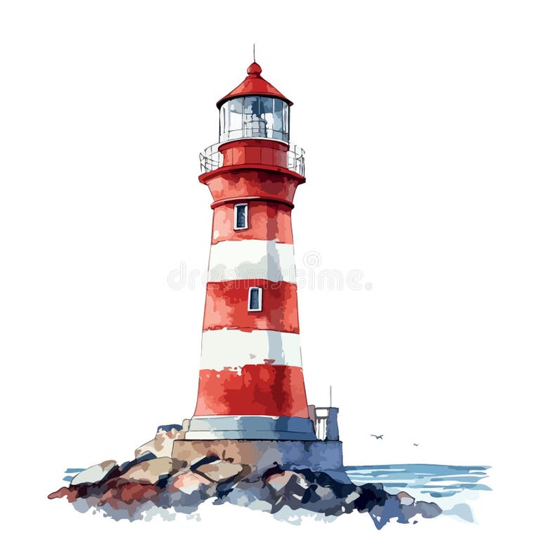 Red and White Lighthouse is on a Rock. the Lighthouse is Tall and Has a ...