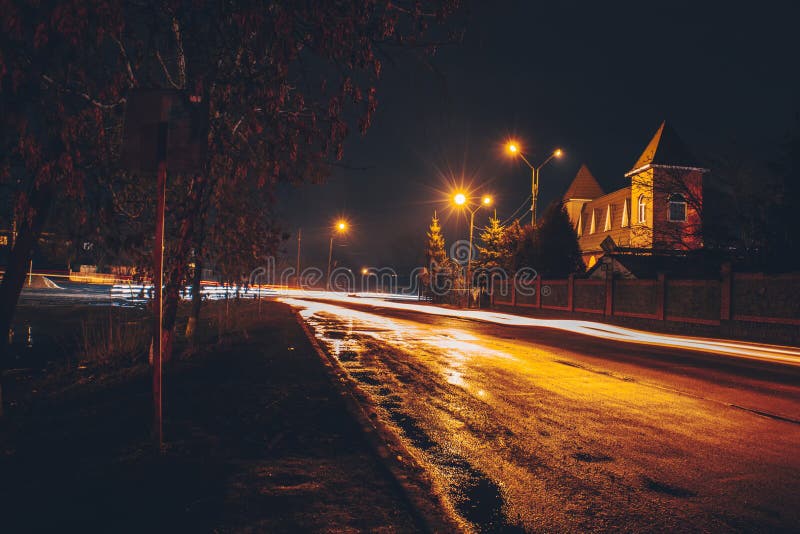 Red and White Lights from Passing Cars. Night Highway. Stock Image ...