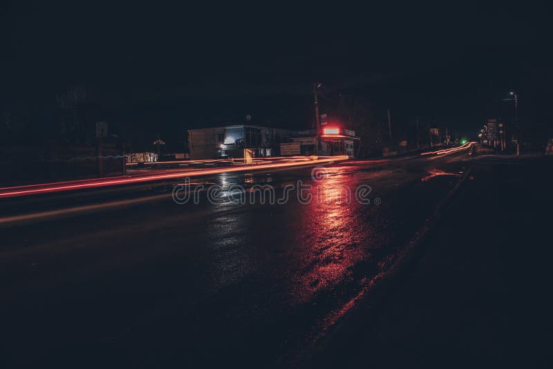 Red and White Lights from Passing Cars. Night Highway. Stock Image ...