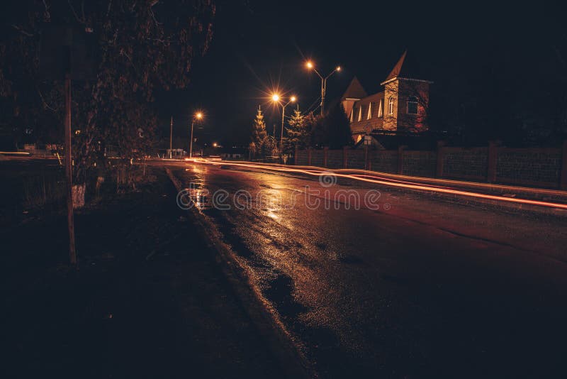 Red and White Lights from Passing Cars. Night Highway. Stock Photo ...