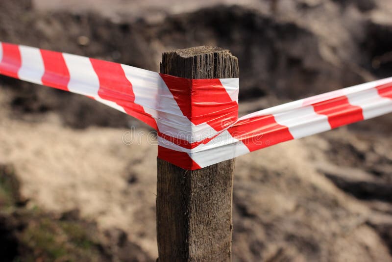 Red and White Lines of Barrier Tape that Forbids Passage, Protects for ...